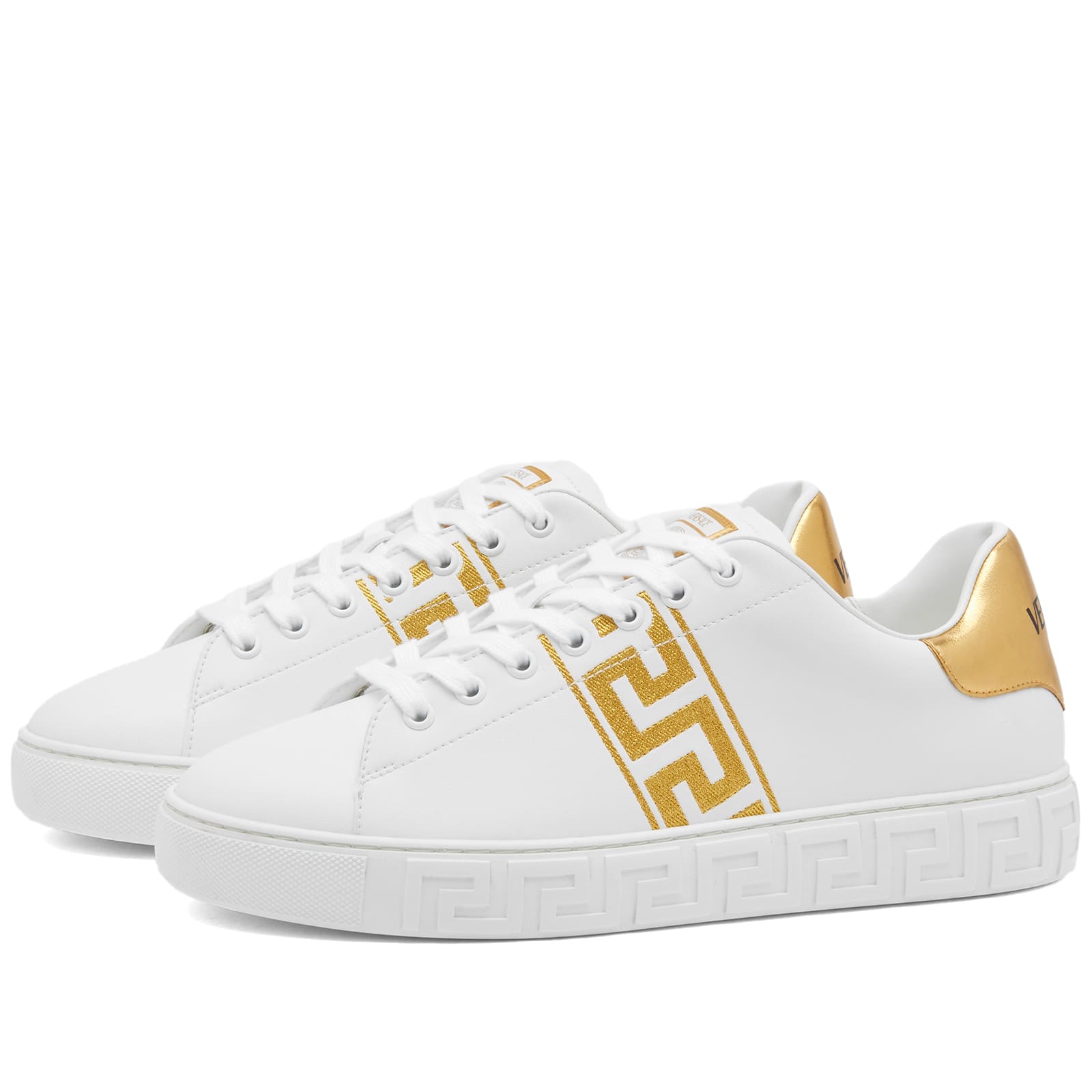 Versace Greek Sole Embroidered Band Sneaker White & Gold | END.