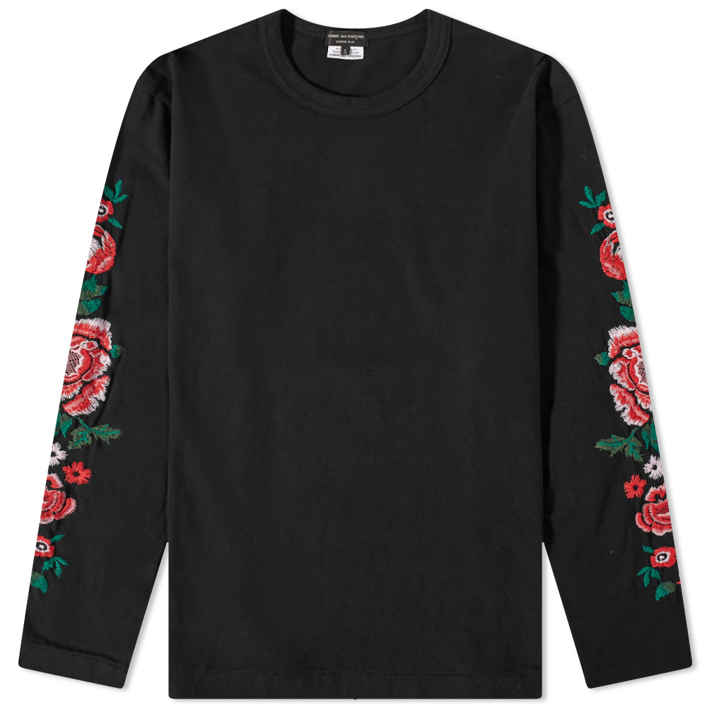Comme Des Garçons Homme Plus Long Sleeve Roses Sleeve T-Shirt Black ...
