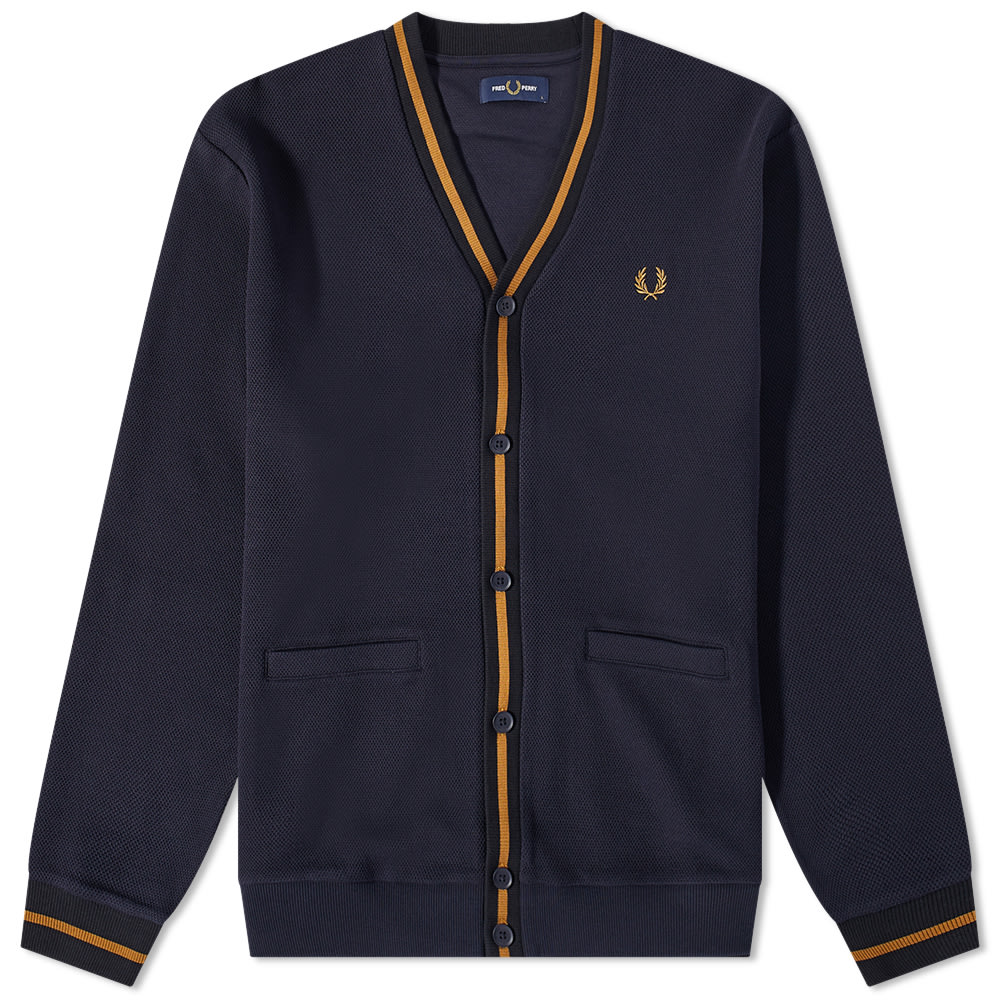 Fred Perry Tipped Pique Texture Cardigan Navy | END.
