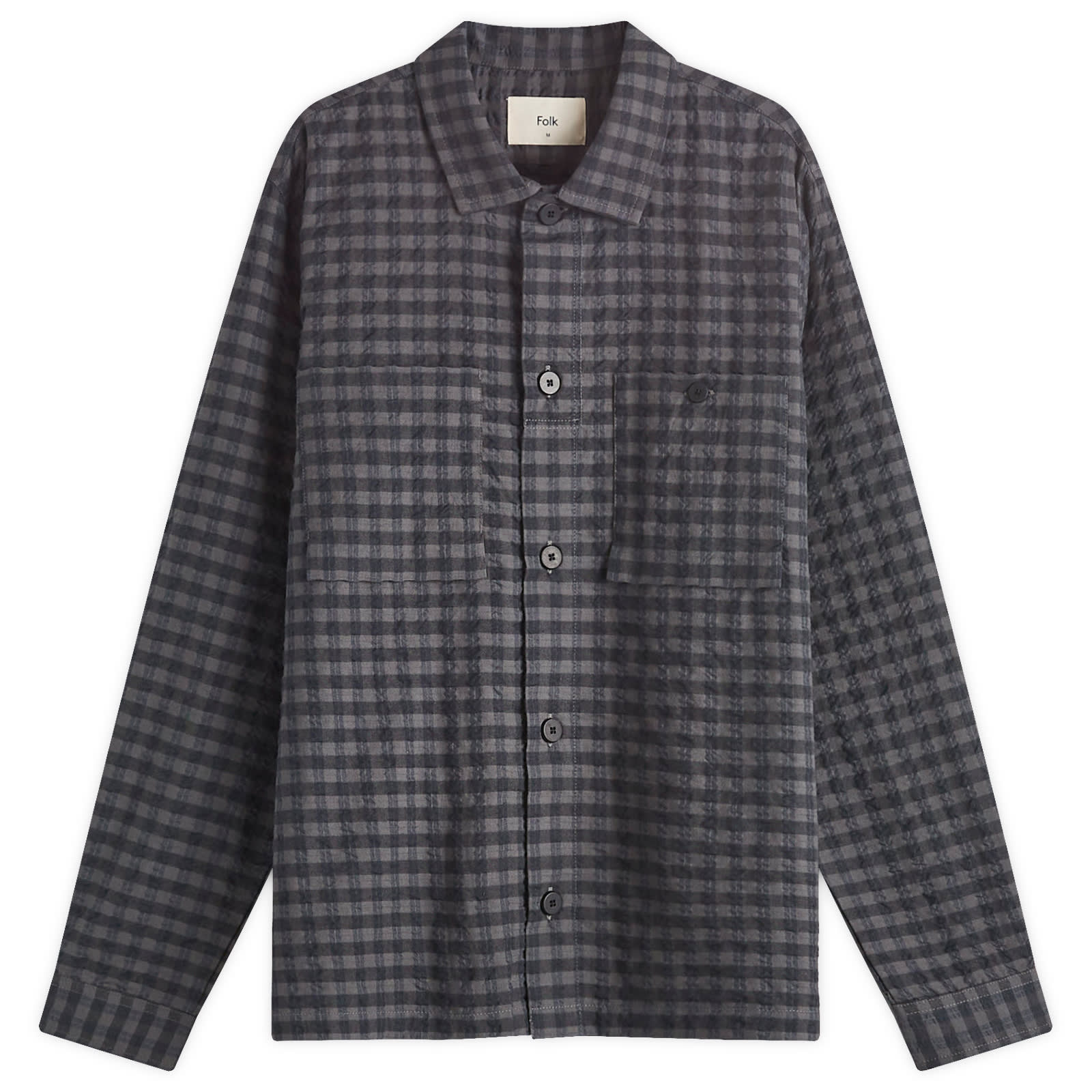 Folk Patch Overshirt Navy Crinkle Check | END. (JP)