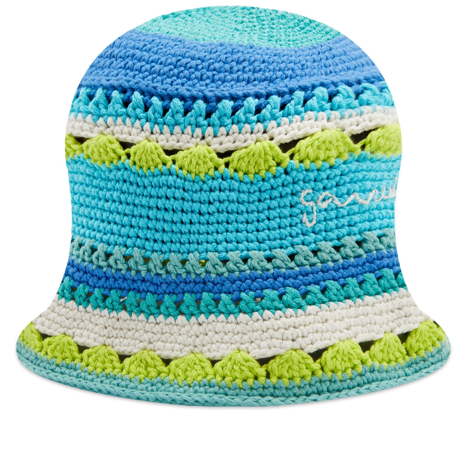 GANNI Cotton Crochet Bucket Hat Blue Curacao | END. (US)