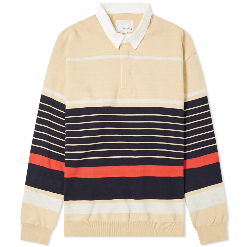 Nanamica Rugby Shirt Beige, Navy & Red Stripe | END.