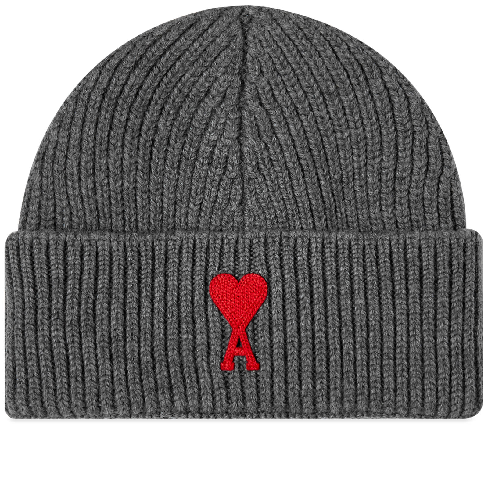 AMI ADC Beanie Heather Grey & Red | END. (US)