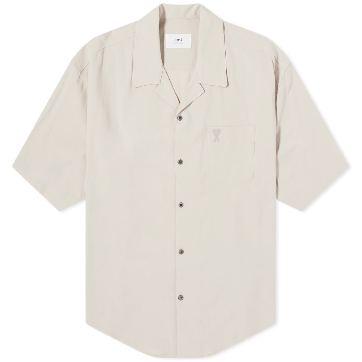 AMI Paris Tonal Logo Camp Collar Shirt Cream | END. (US)