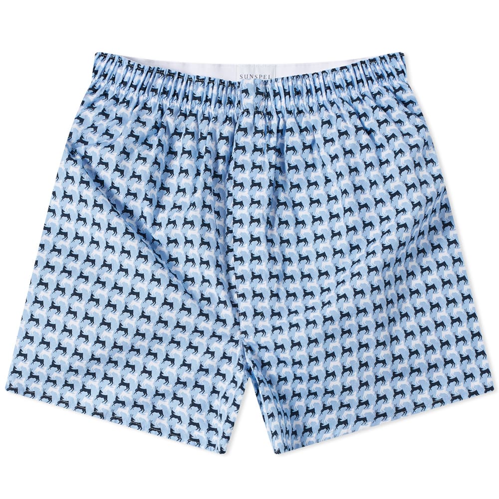Sunspel Printed Boxer Shorts Blue White Navy Stags | END. (GB)
