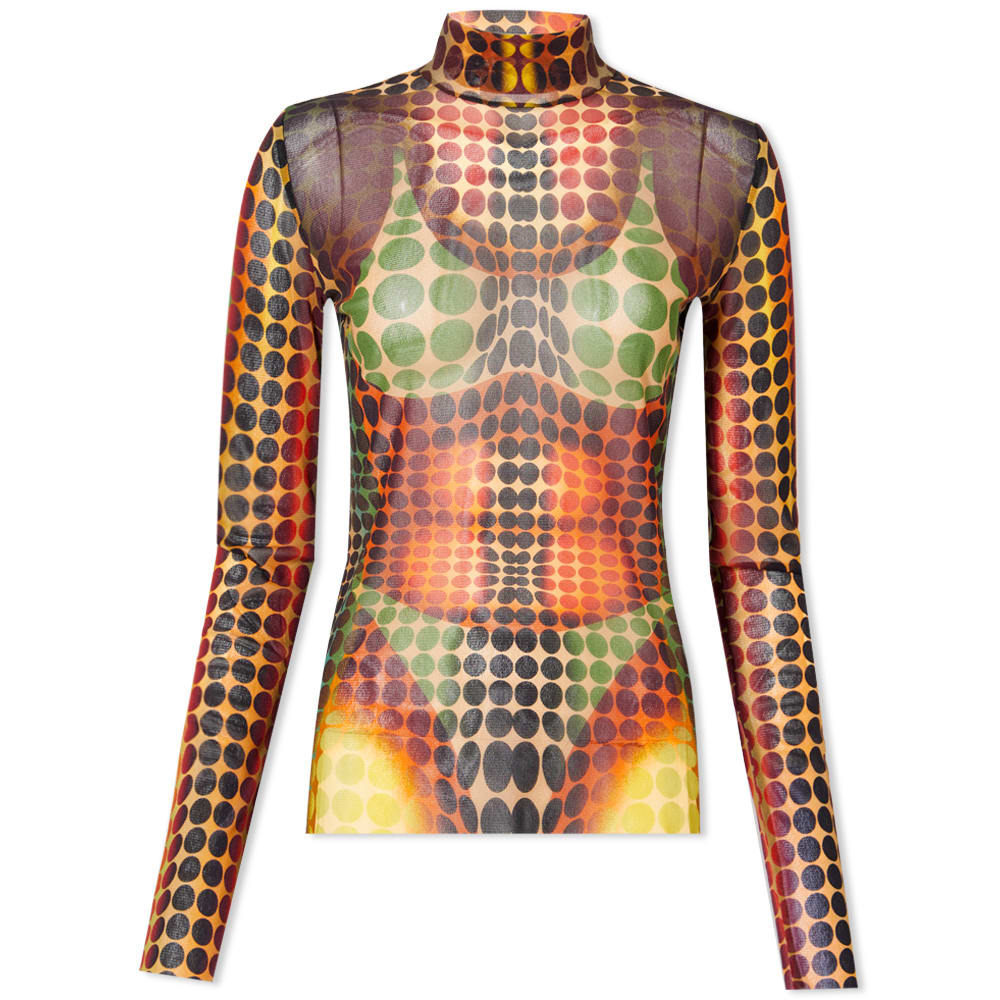 Jean Paul Gaultier Cyber Print High Neck Mesh Top Orange, Blue & Brown ...