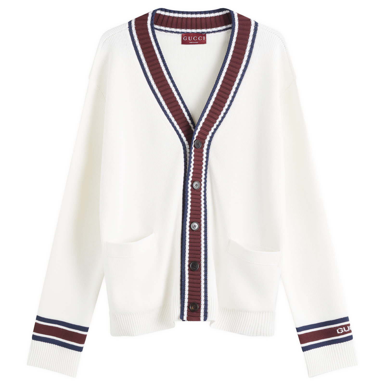 Gucci Contrast Trim Wool Blend Cardigan White & Mix | END. (GB)