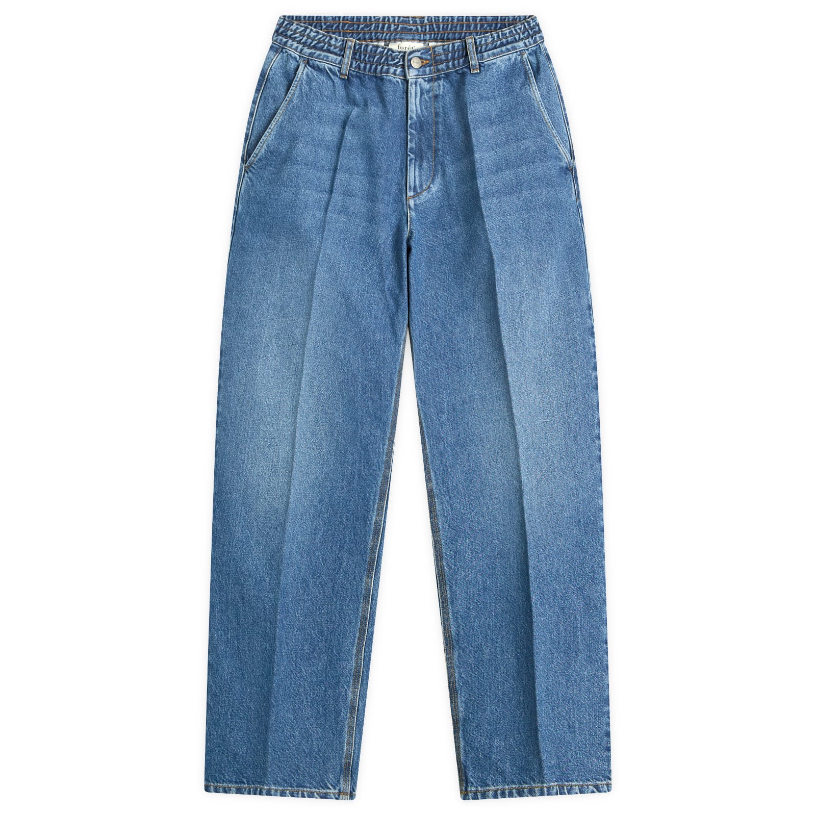 Foret Clay Creased Denim Trousers Vintage Blue | END. (US)