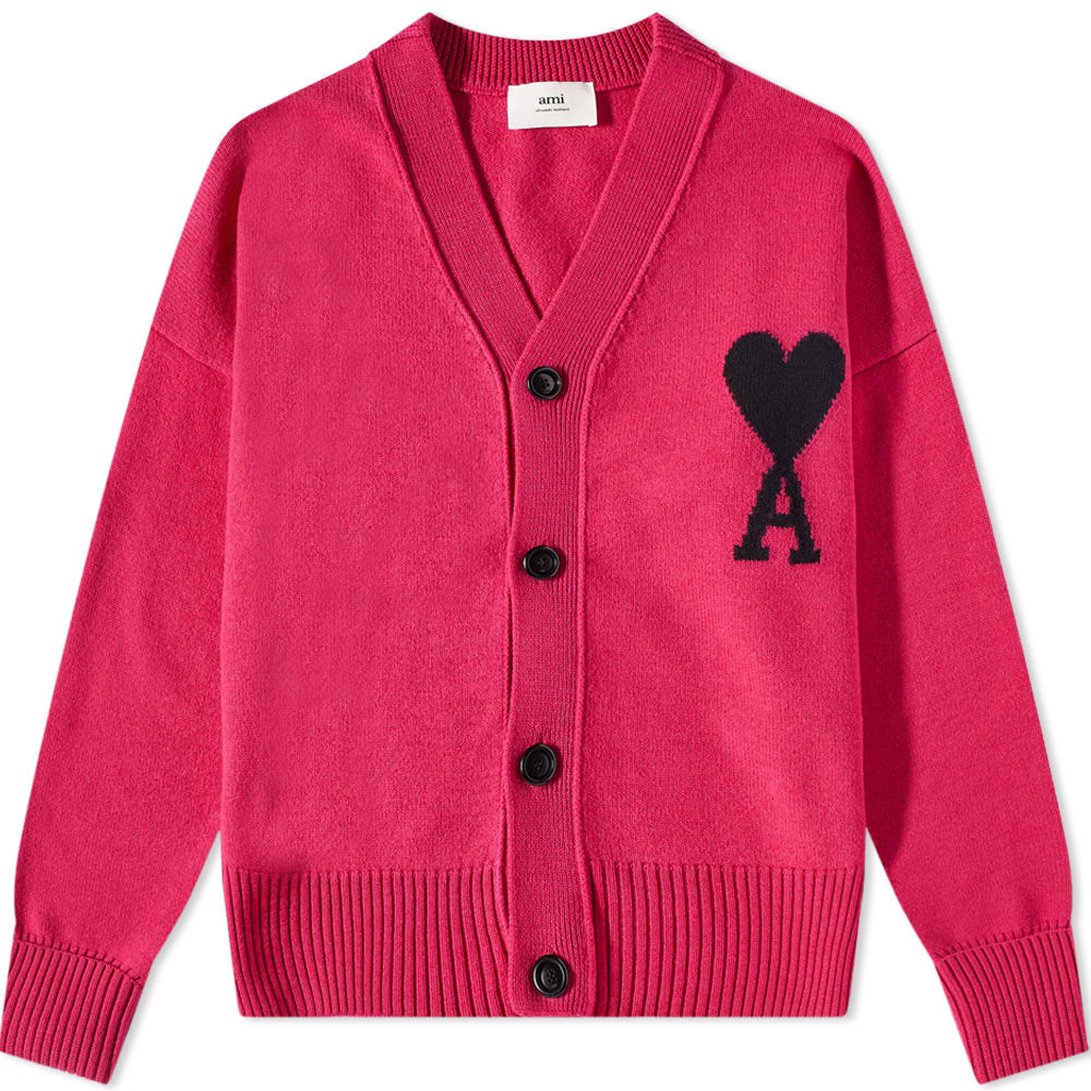 AMI Large A Heart Cardigan Neon Fuchsia & Black | END. (AR)