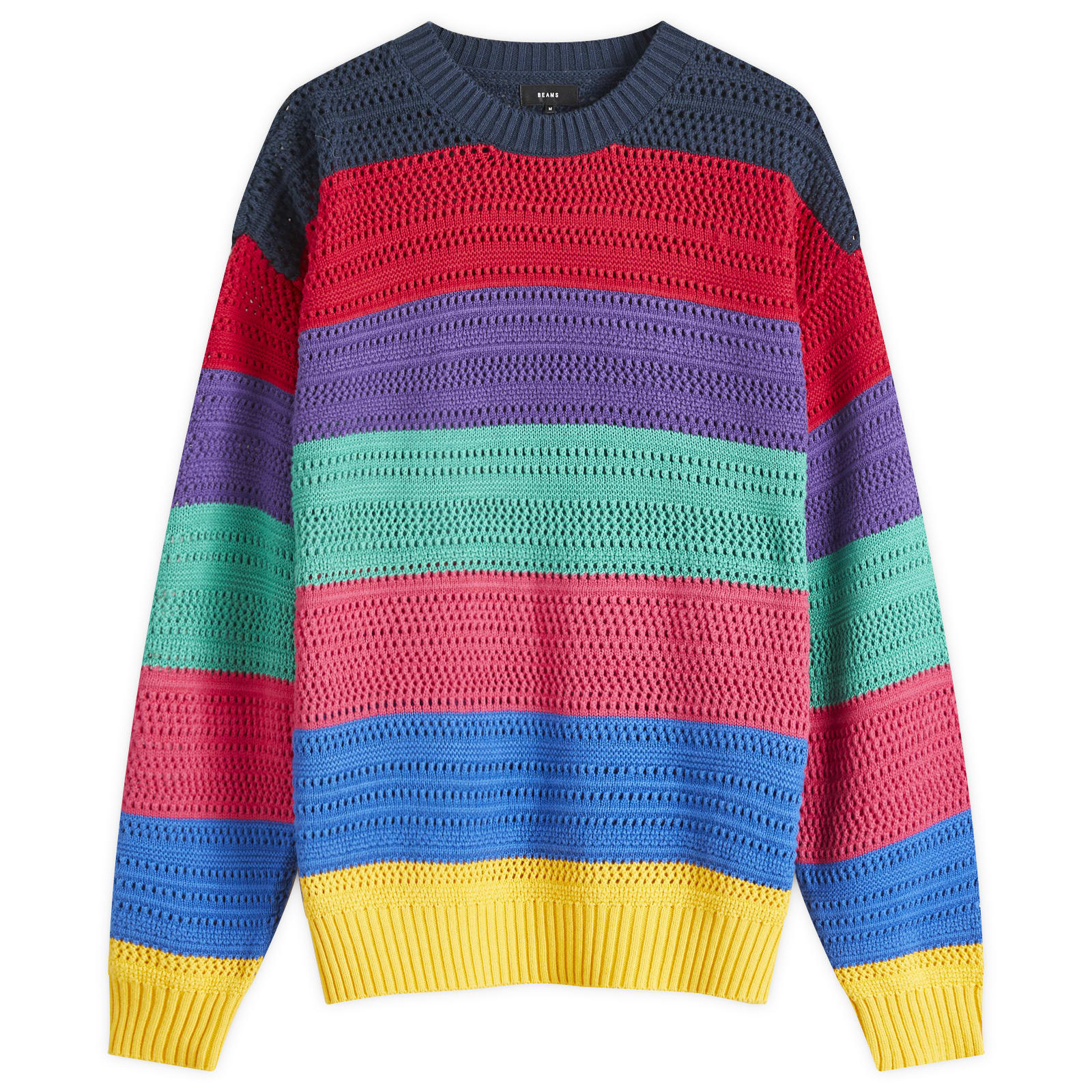 BEAMS Multi Mesh Stripe Crew Jumper Yellow, Blue & Pink | END. (US)