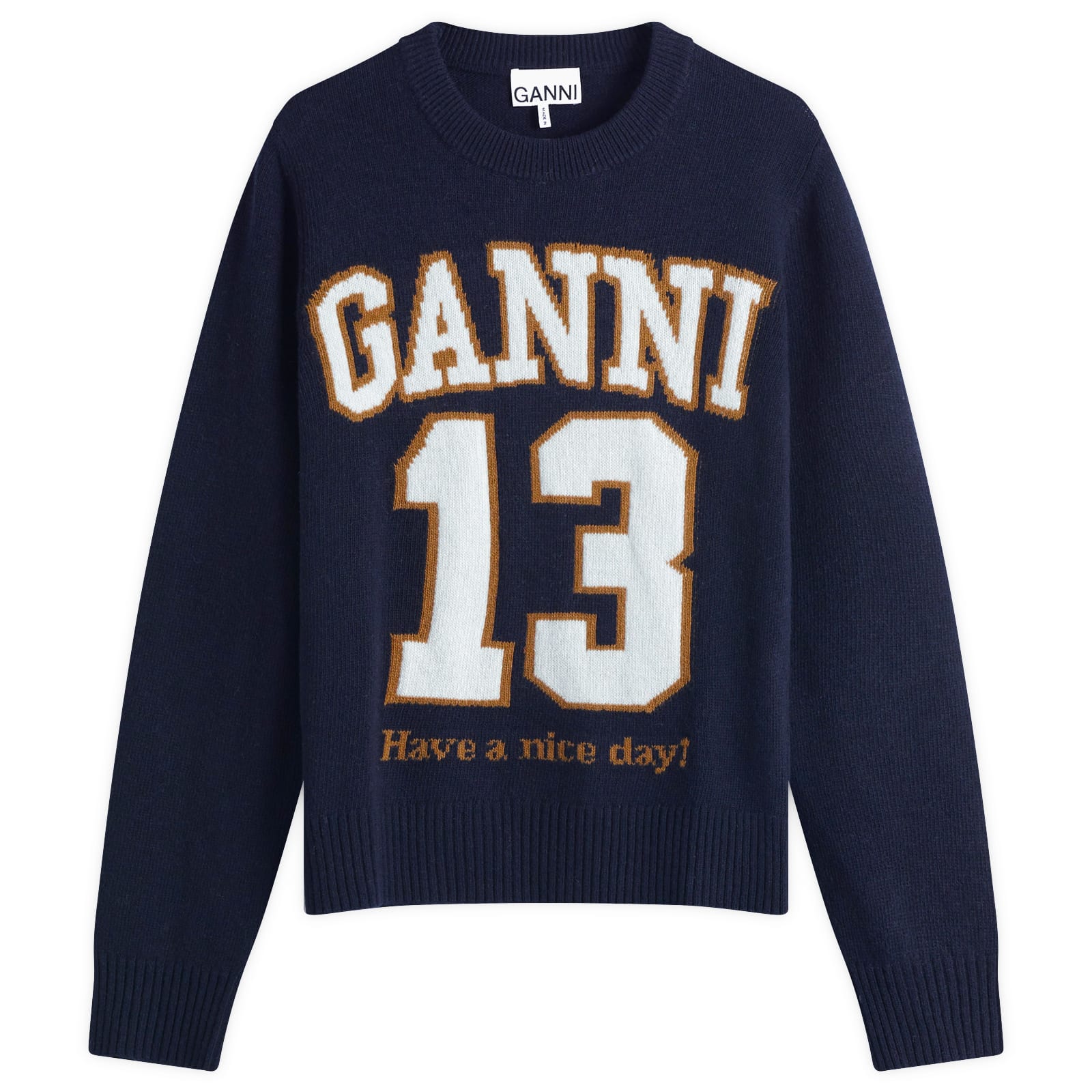 GANNI Graphic Wool Baseball Jumper Sky Captain | END. (US)