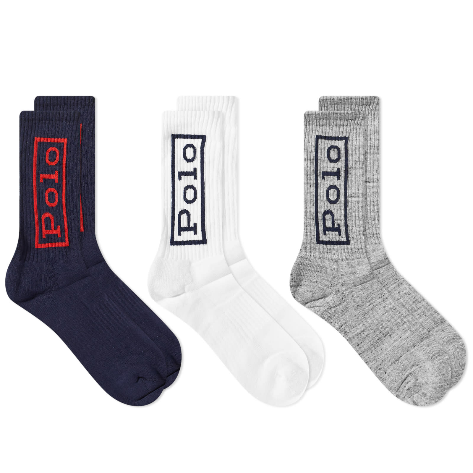 Polo Ralph Lauren Logo Sock - 3 Pack White, Grey & Blue | END. (AU)