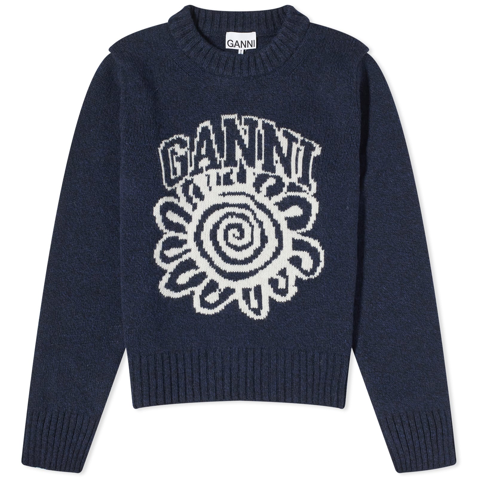 GANNI Graphic O-neck Pullover Flower Sweater Sky Captain | END. (KR)