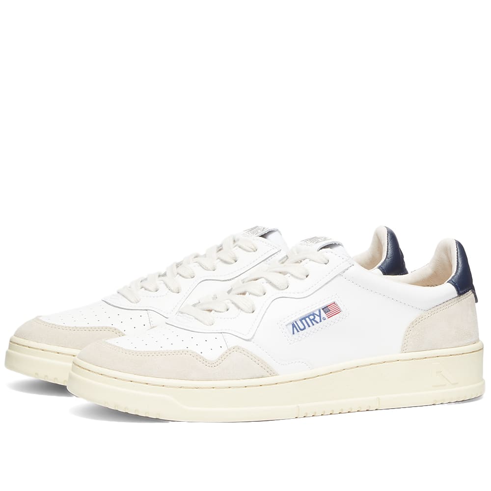 Autry 01 Low Leather and Suede Sneaker White & Navy | END. (KR)
