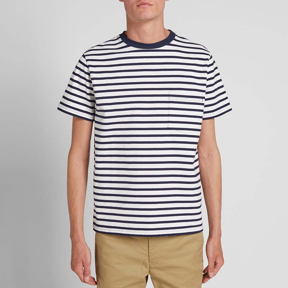 Beams Plus Narrow Stripe Border Tee White & Navy | END. (US)