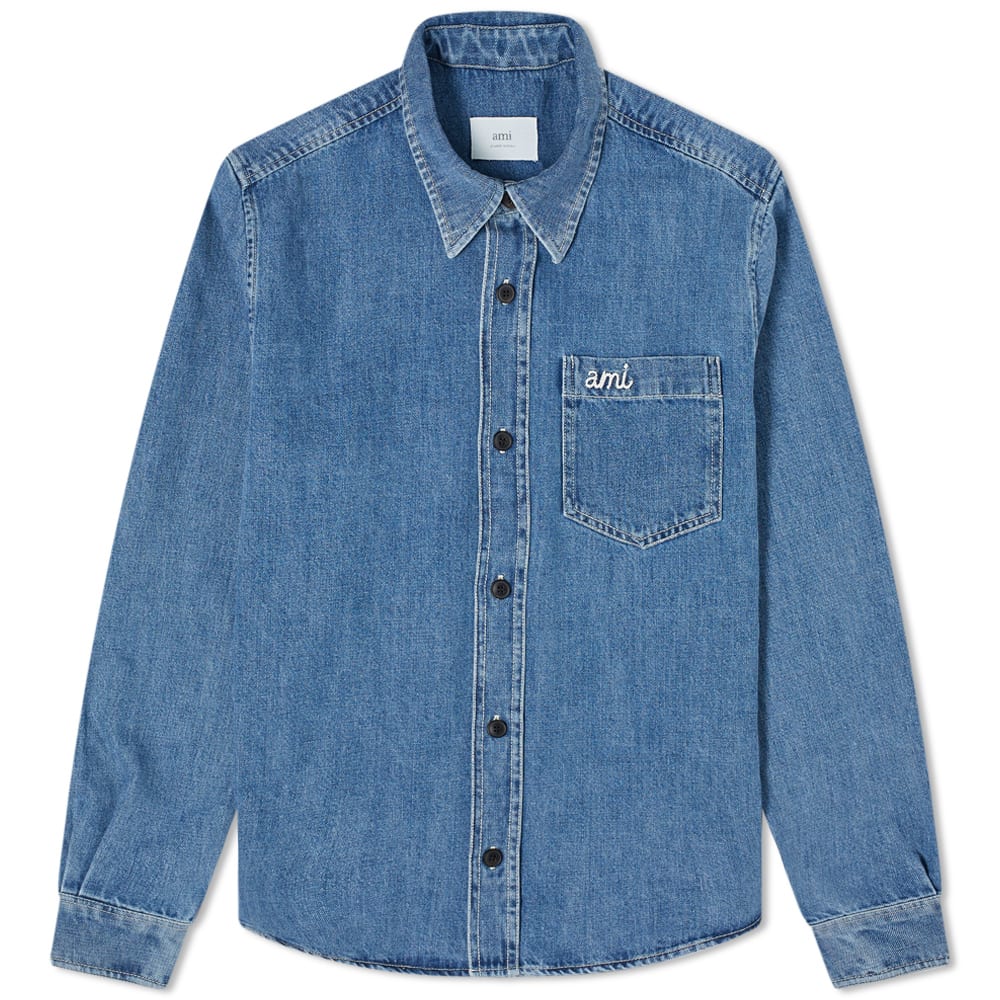AMI Monogram Pocket Denim Overshirt Indigo | END.