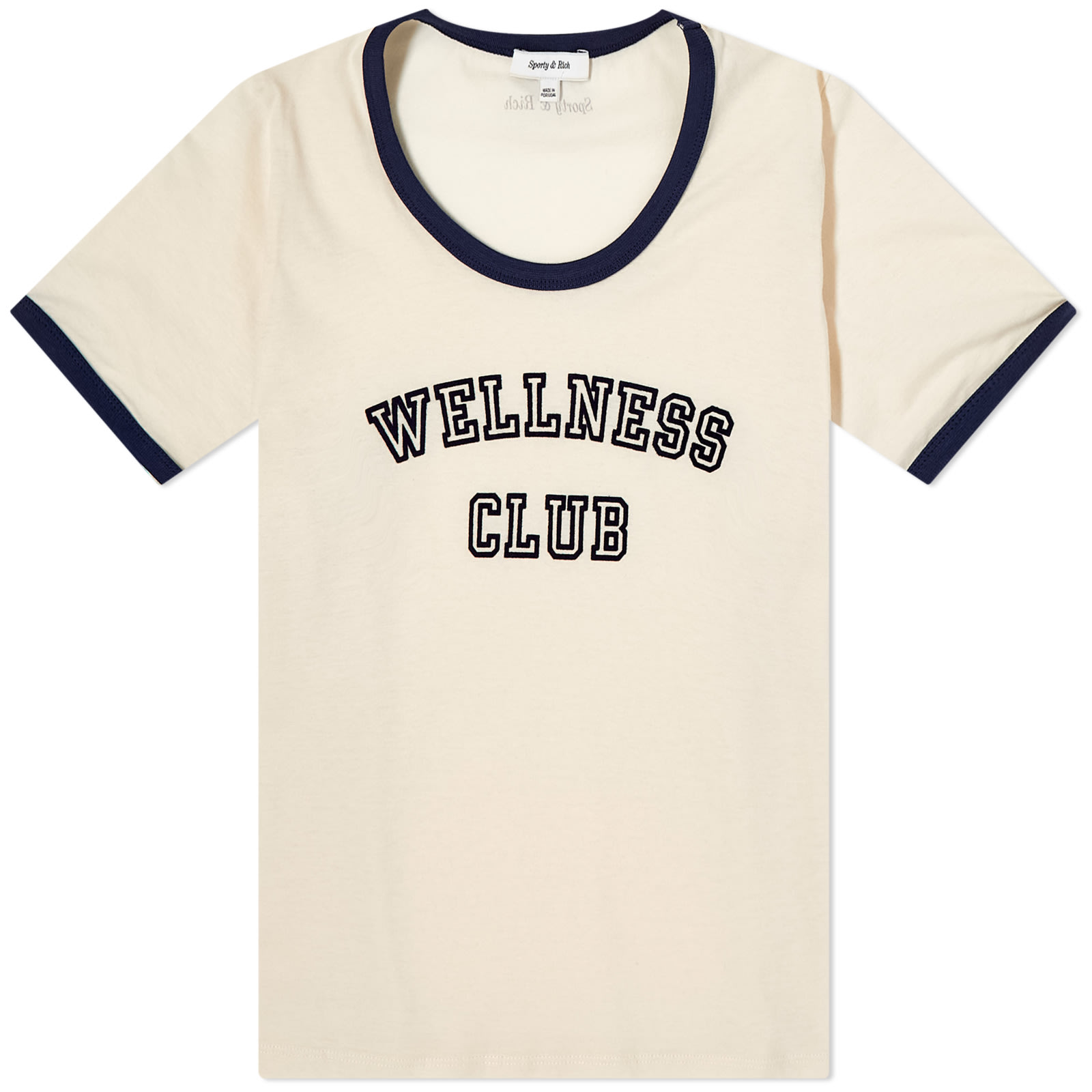Sporty & Rich Wellness Club Ringer T-Shirt Cream & Navy | END. (US)