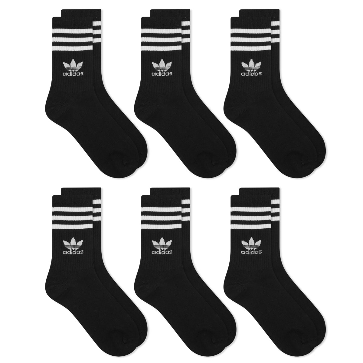 Adidas 3 Stripe Crew Sock - 6 Pack Black | END. (US)