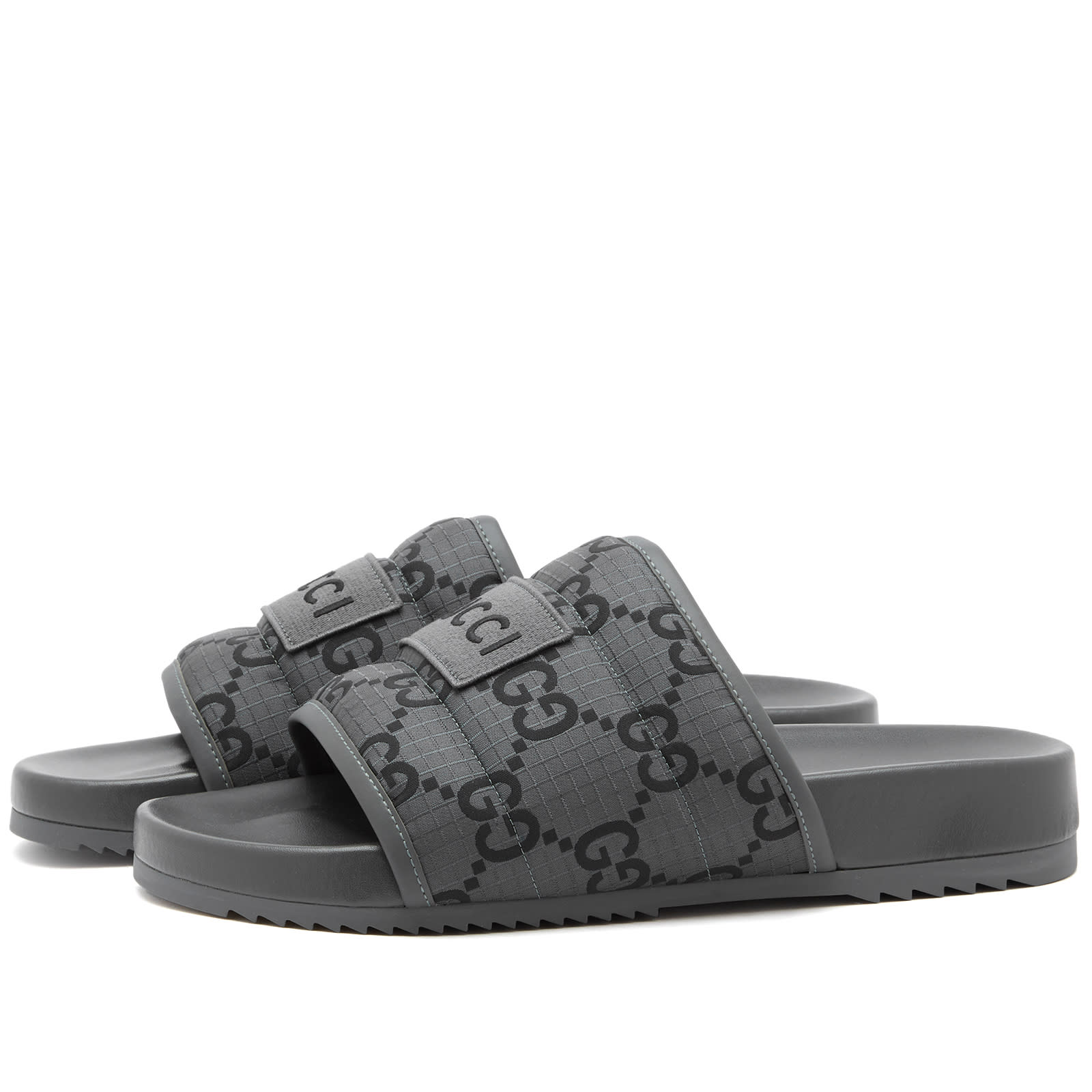 Gucci GG Logo Ripstop Slide Grey Black | END.