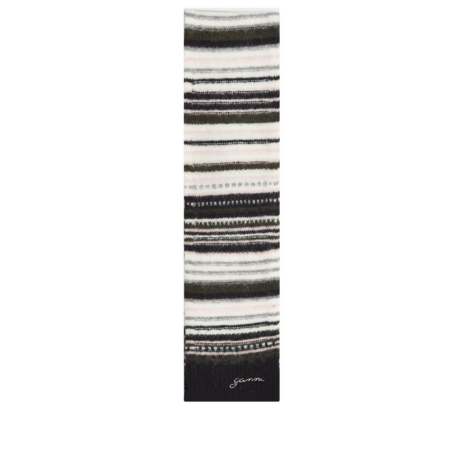 Ganni Striped Soft Wool Scarf Black | END. (AR)