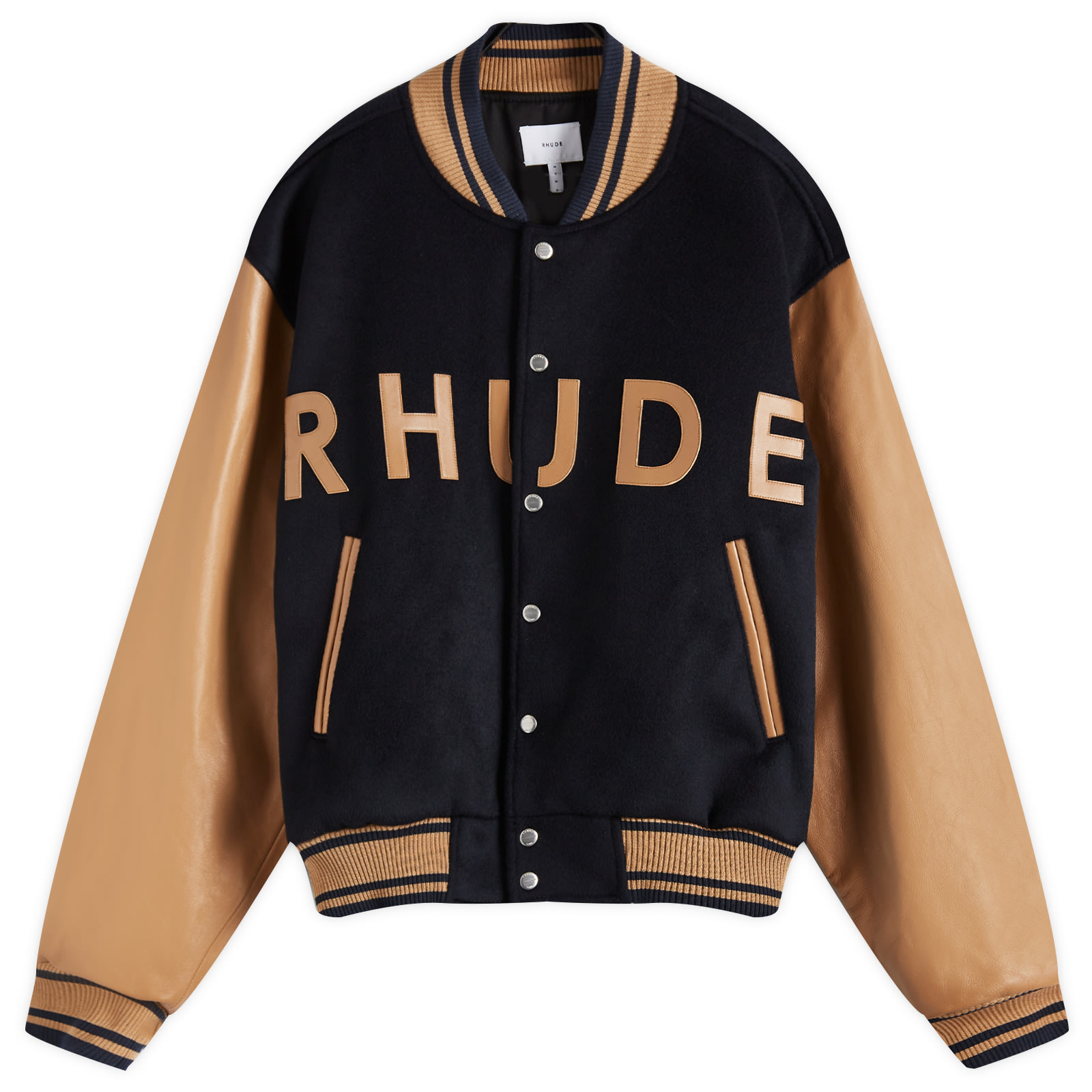 Rhude Logo Varsity Jacket Navy & Camel | END. (GB)