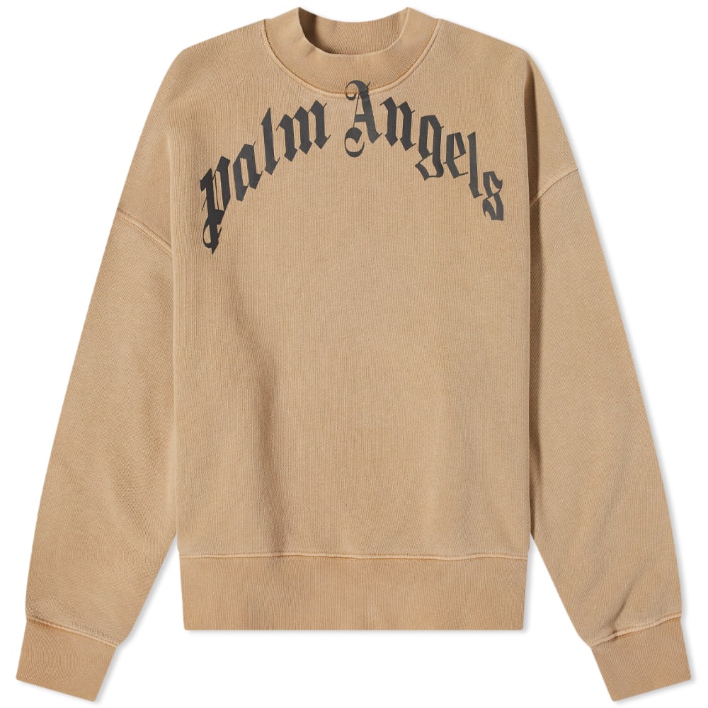 Palm Angels Garment Dyed Curved Logo Crew Sweat Beige & Black | END. (US)