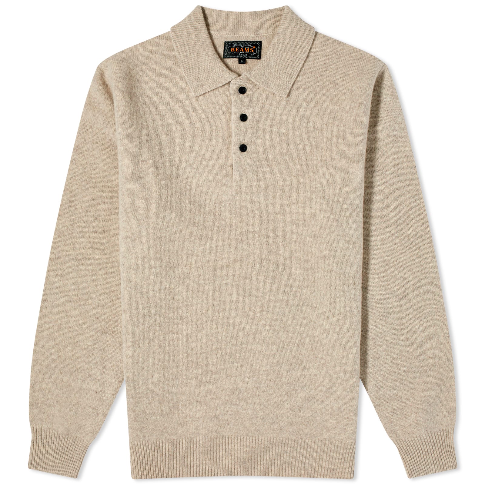 Beams Plus Long Sleeve Knit Polo Beige | END. (GB)