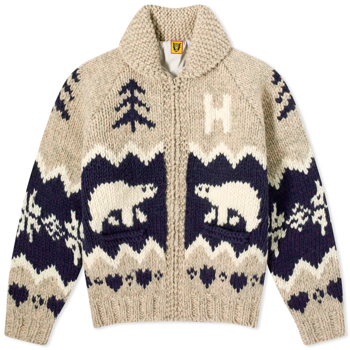 Human Made Polar Bear Cowichian Cardigan Beige | END. (US)