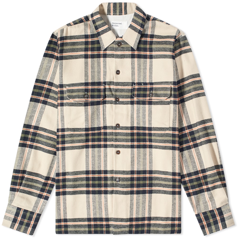 Universal Works Check Utility Overshirt Beige & Charcoal | END.
