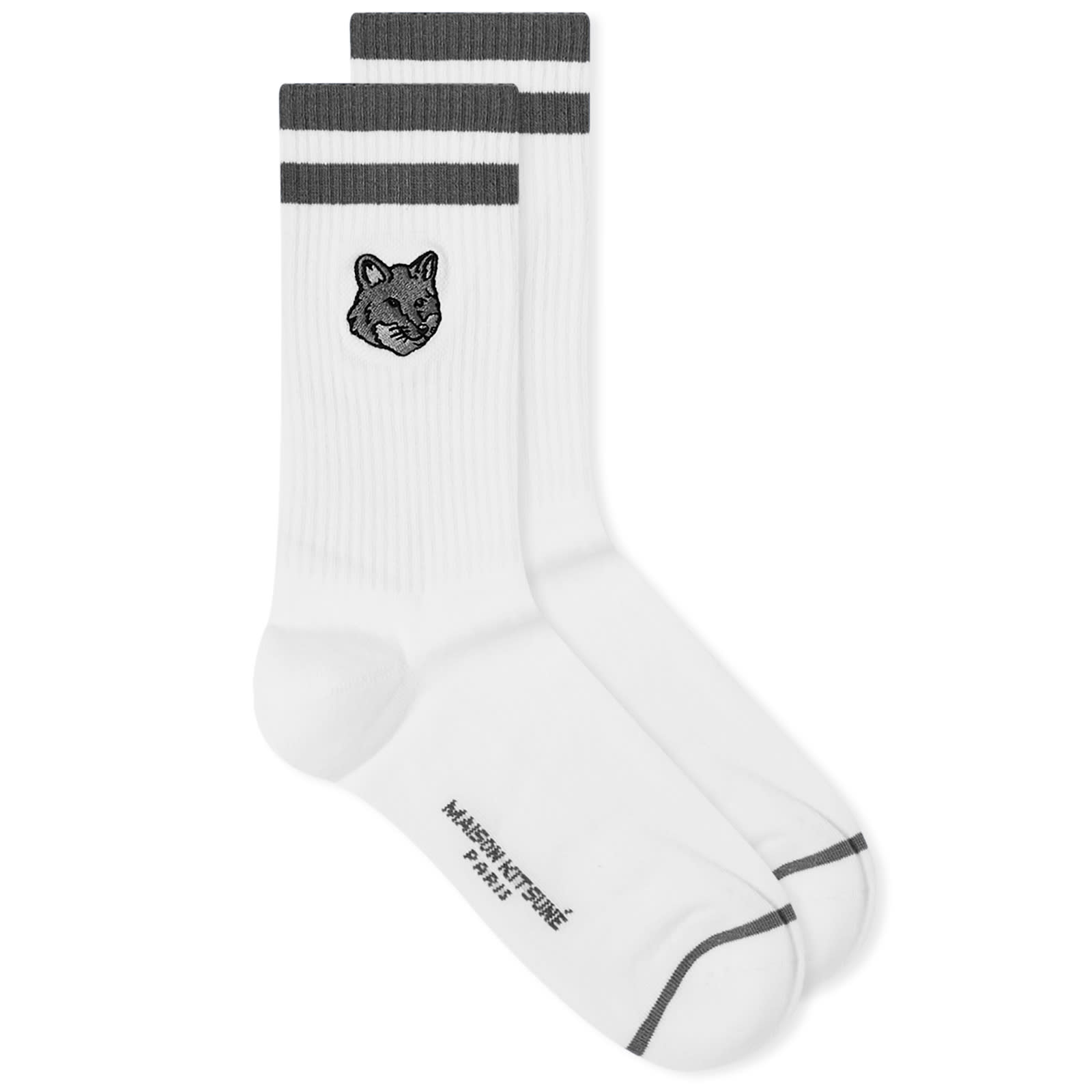Maison Kitsune Bold Fox Head Socks Dark Grey Melange | END. (US)