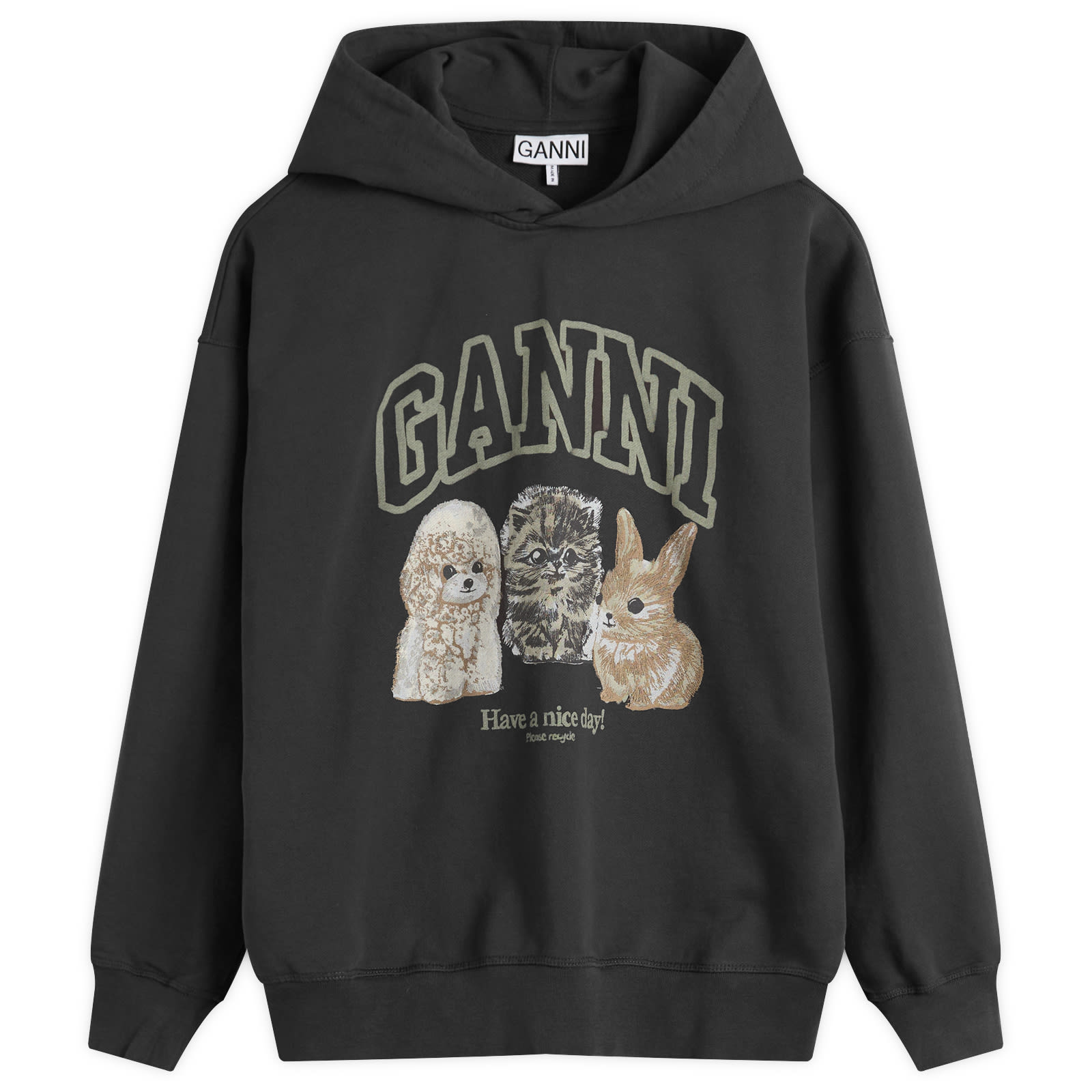 GANNI Isoli Oversize Animals Crop Hoodie Phantom | END. (JP)
