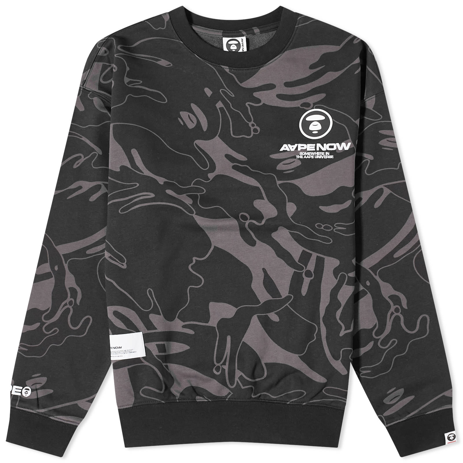 AAPE Now Silicon Badge Camo Crew Sweat Black (Multi) | END. (GB)