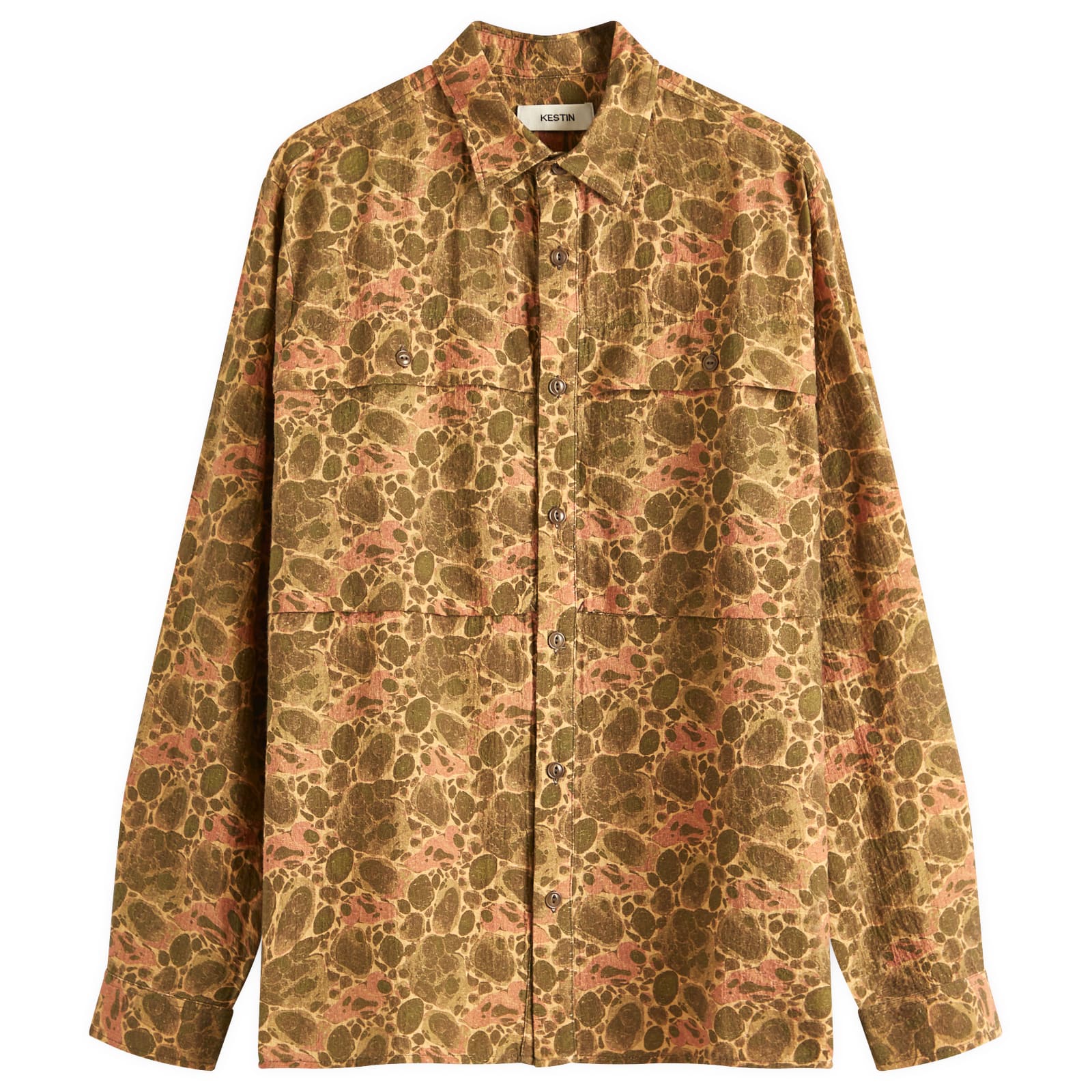Kestin Taymount Marble Print Overshirt Olive & Pink Marble | END. (GB)