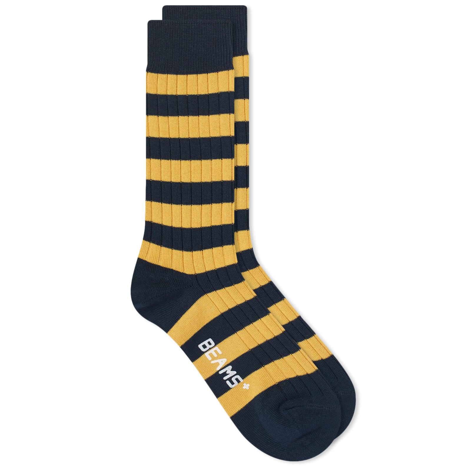 Beams Plus Rib Stripe Sock Navy & Gold | END. (US)