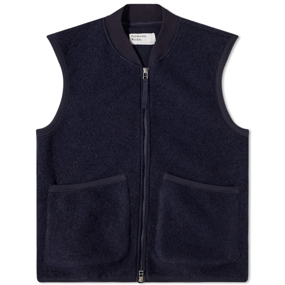 Universal Works Wool Fleece Zip Waistcoat Navy | END. (US)