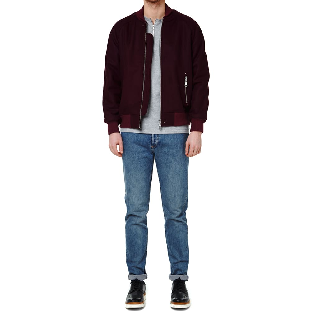 MKI Black Wool Raglan Varsity Jacket Burgundy | END. (IT)
