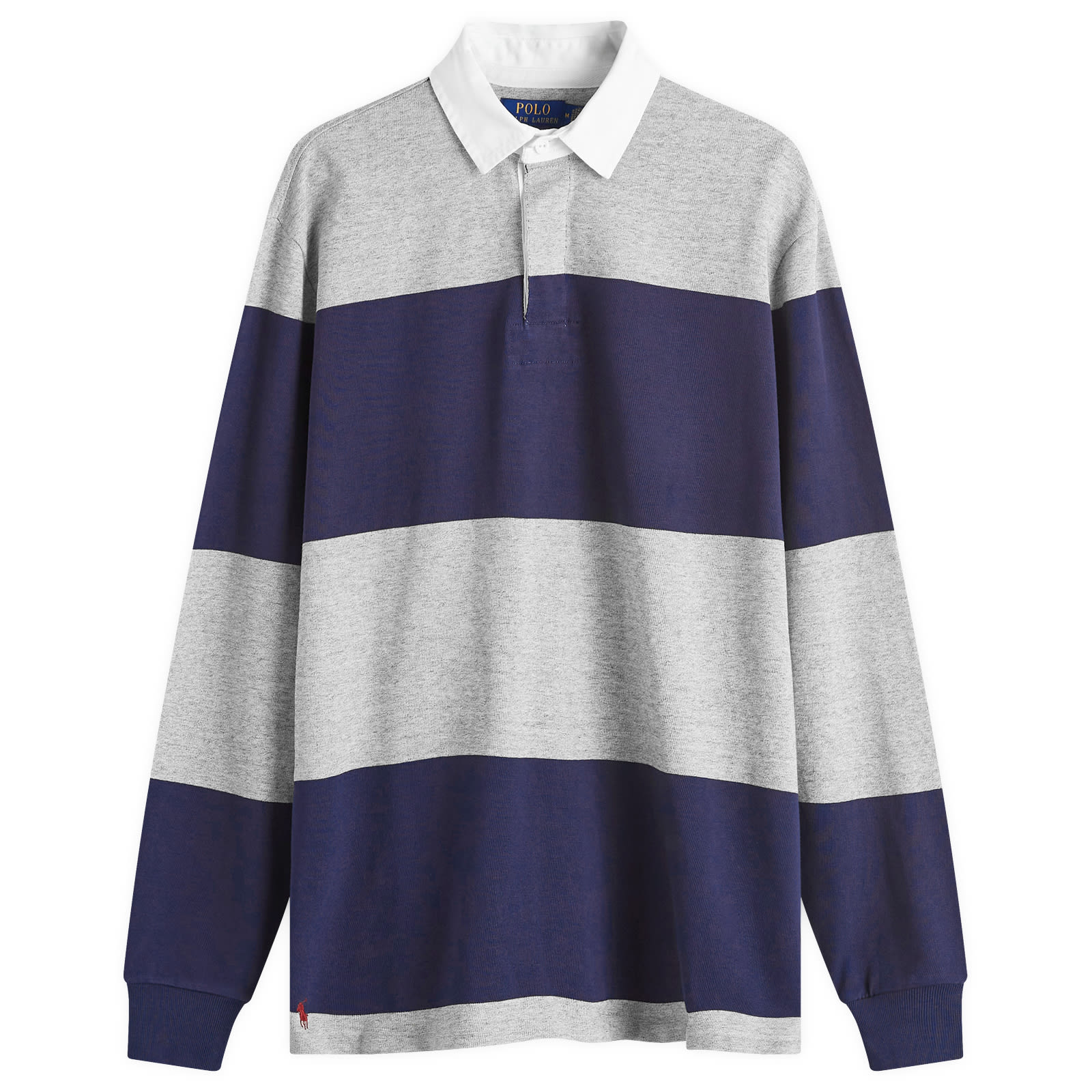 Polo Ralph Lauren Block Stripe Rugby Shirt Cruise Navy & Loft Heather ...