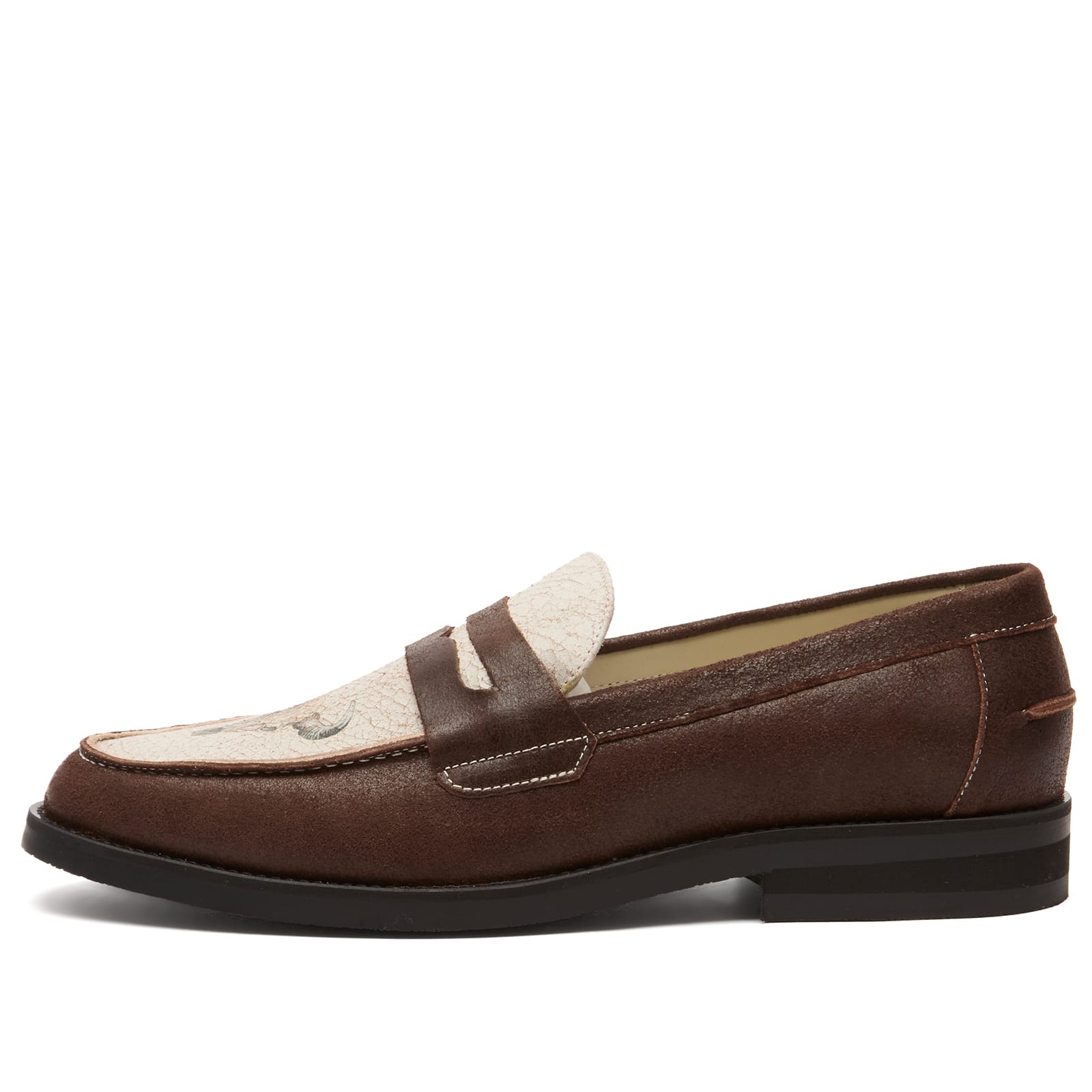 Duke + Dexter Wilde Cracked Bison Skull Penny Loafer Brown & White ...