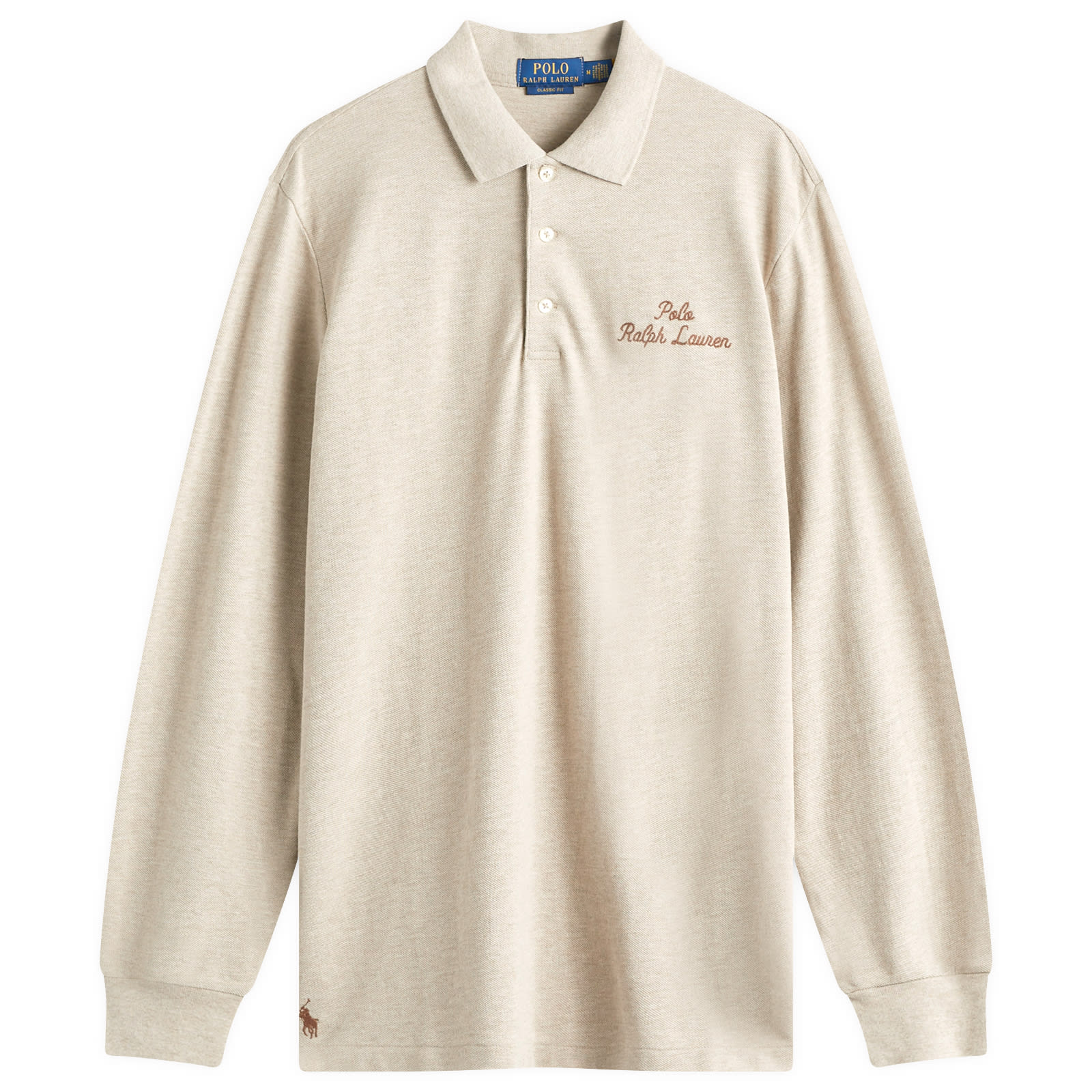 Polo Ralph Lauren Script Logo Long Sleeve Polo Tuscan Beige Heather ...