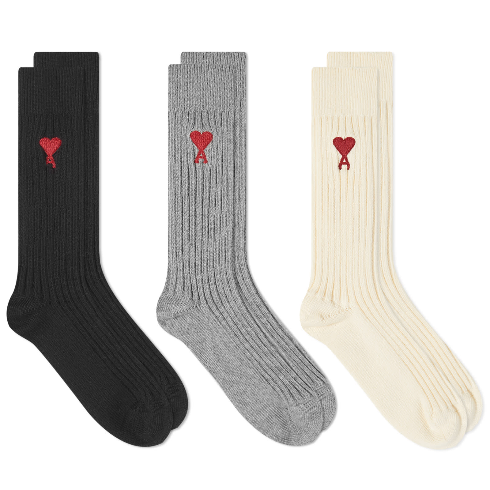 AMI Paris A Heart Sock - 3 Pack White, Grey & Black | END. (GB)