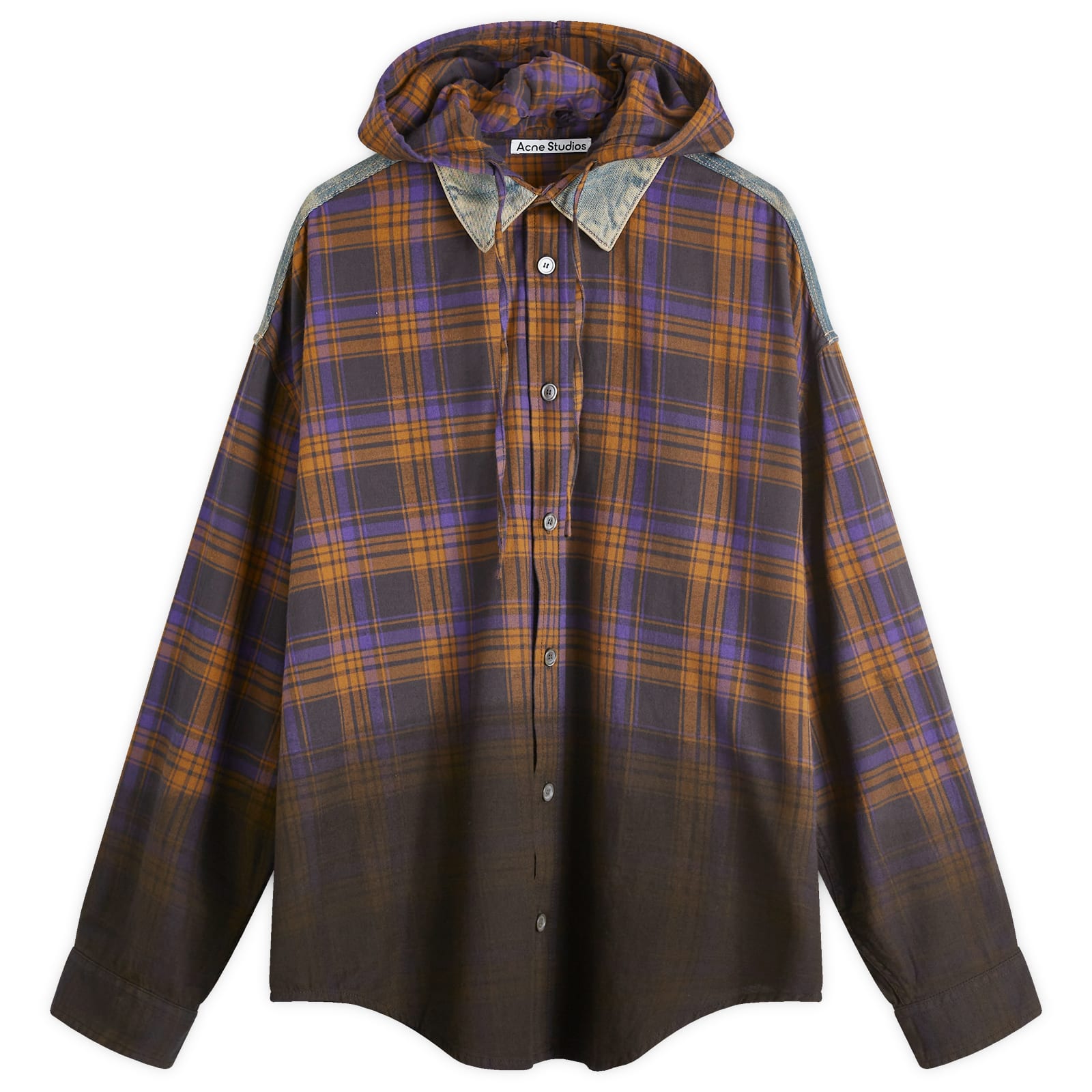 Acne Studios Saffia Washed Flannel Check Overshirt Purple & Brown | END ...