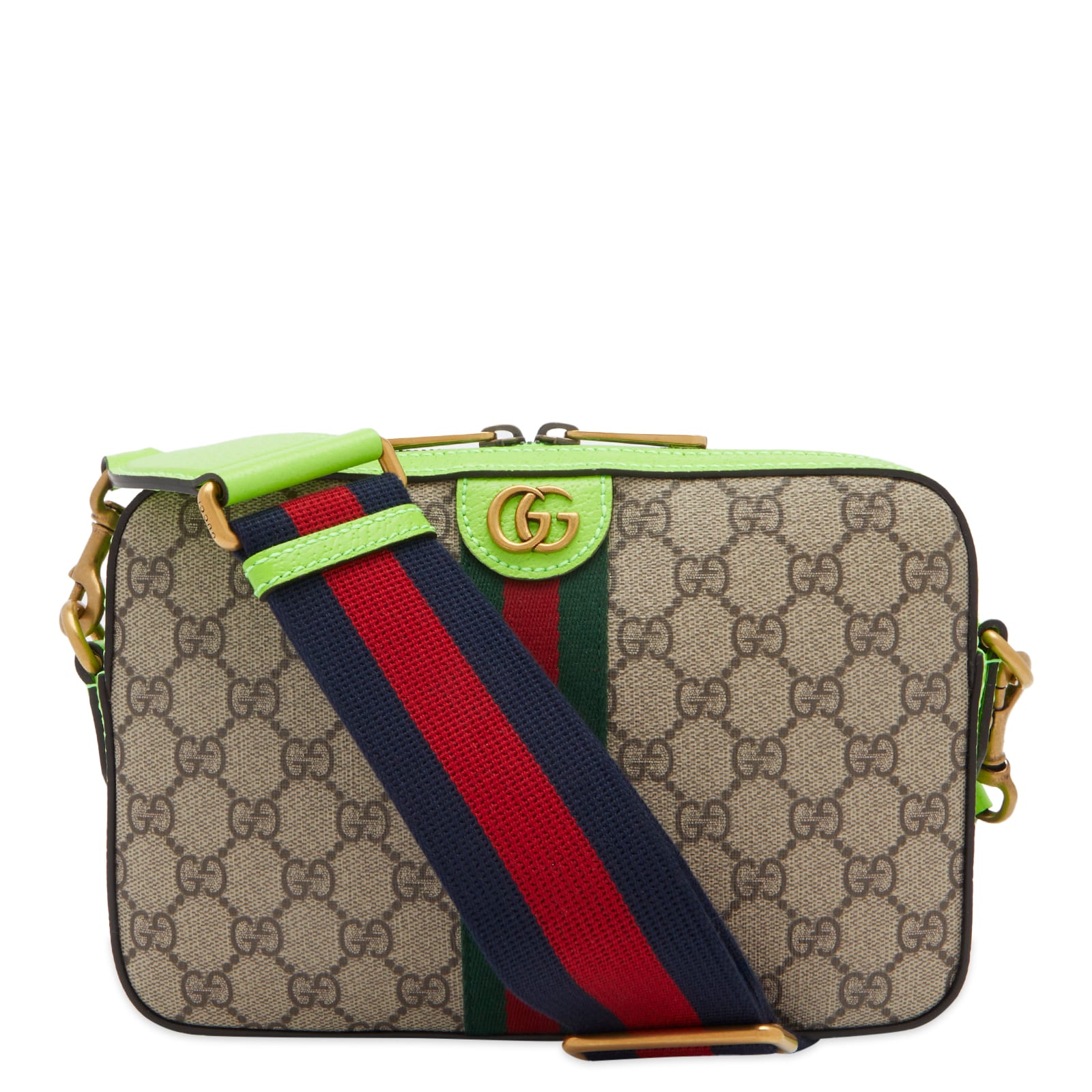 Gucci Ophidia Neon Trim Cross Body Bag Beige & Green | END. (GB)