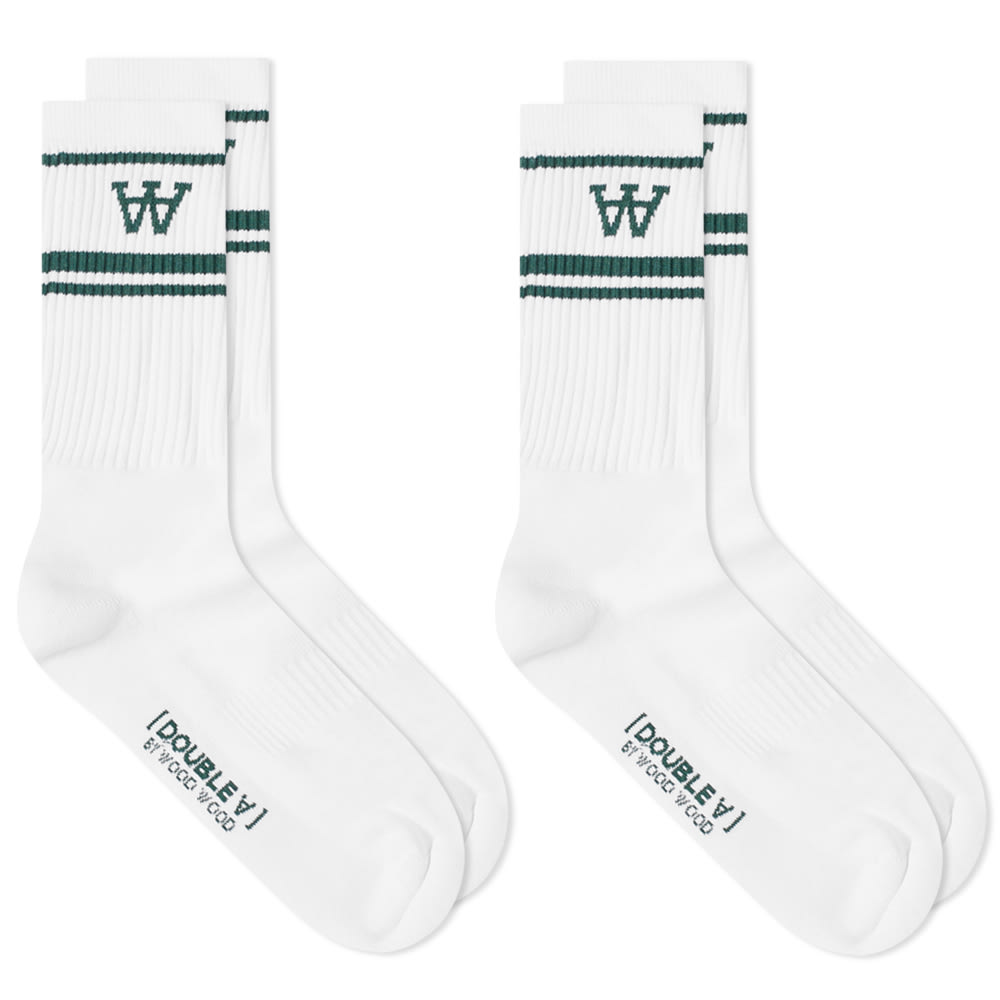 Wood Wood Con Sock - 2 Pack White & Green | END.