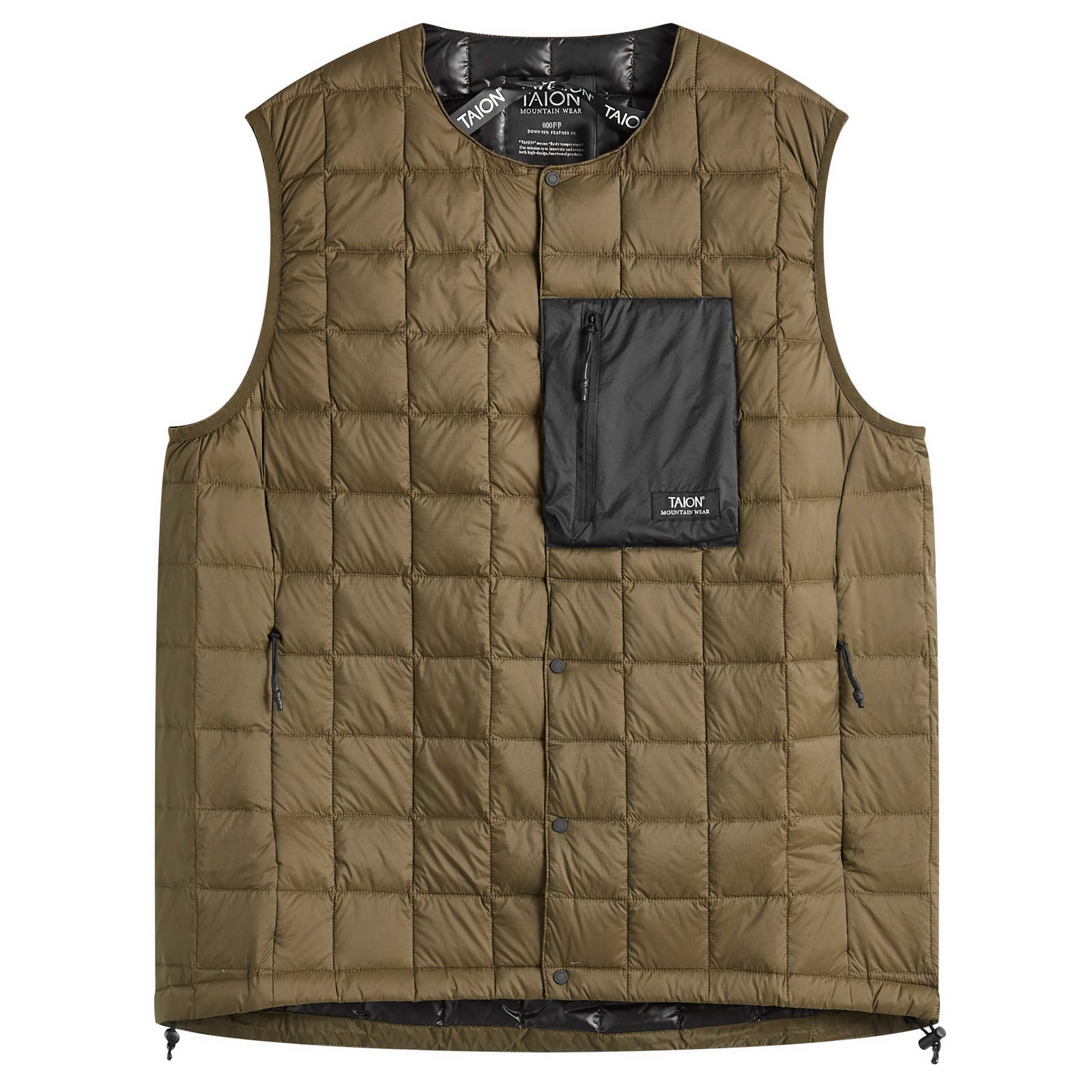 Taion Men's Mountain Crew Neck Light Down Vest Dark Olive - Curated ...
