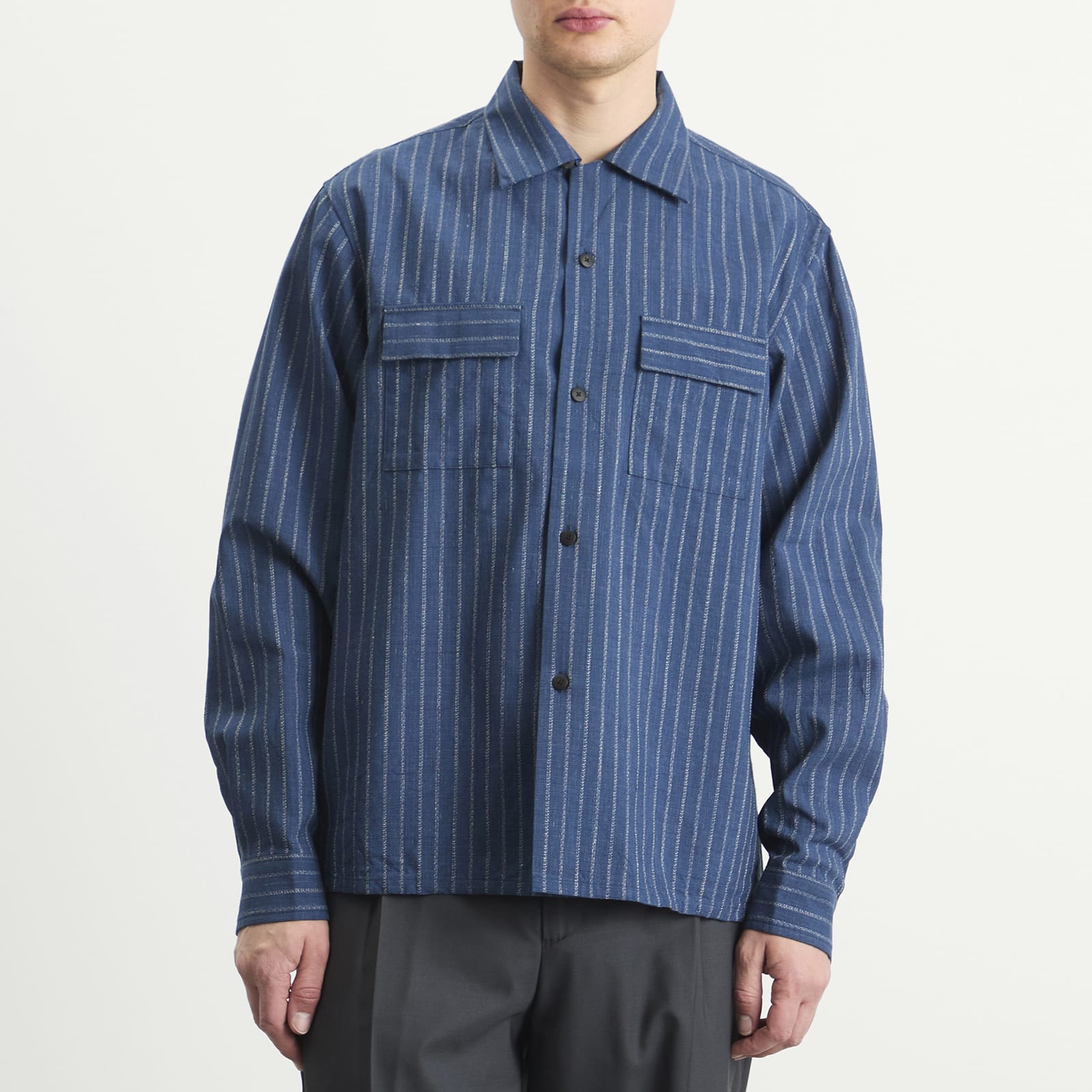 Visvim Men's Keesey Stripe Shirt Navy - Curated Menswear