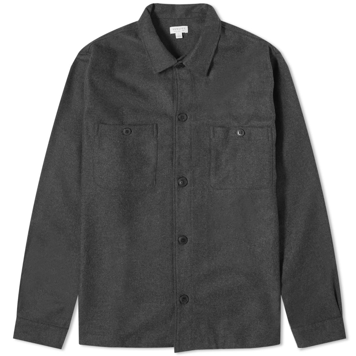 Sunspel Wool Twill Overshirt Charcoal Melange | END. (US)