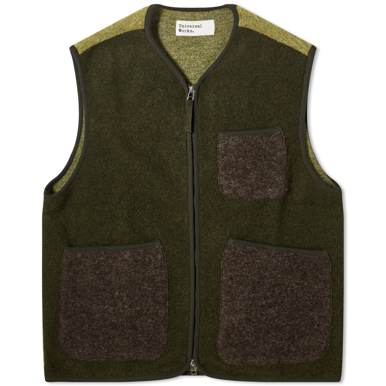 Universal Works Wool Fleece Zip Gilet Mixed Olive | END. (GB)