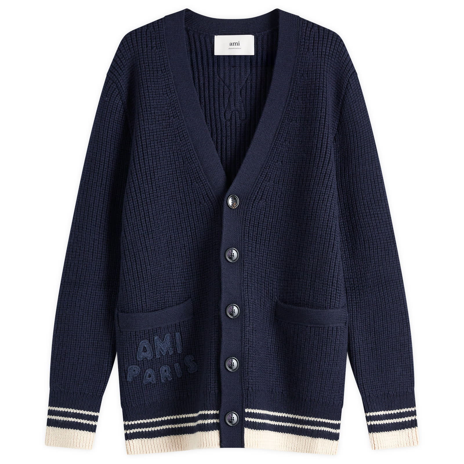 AMI Paris Ribbed Cardigan Navy Blue | END. (JP)
