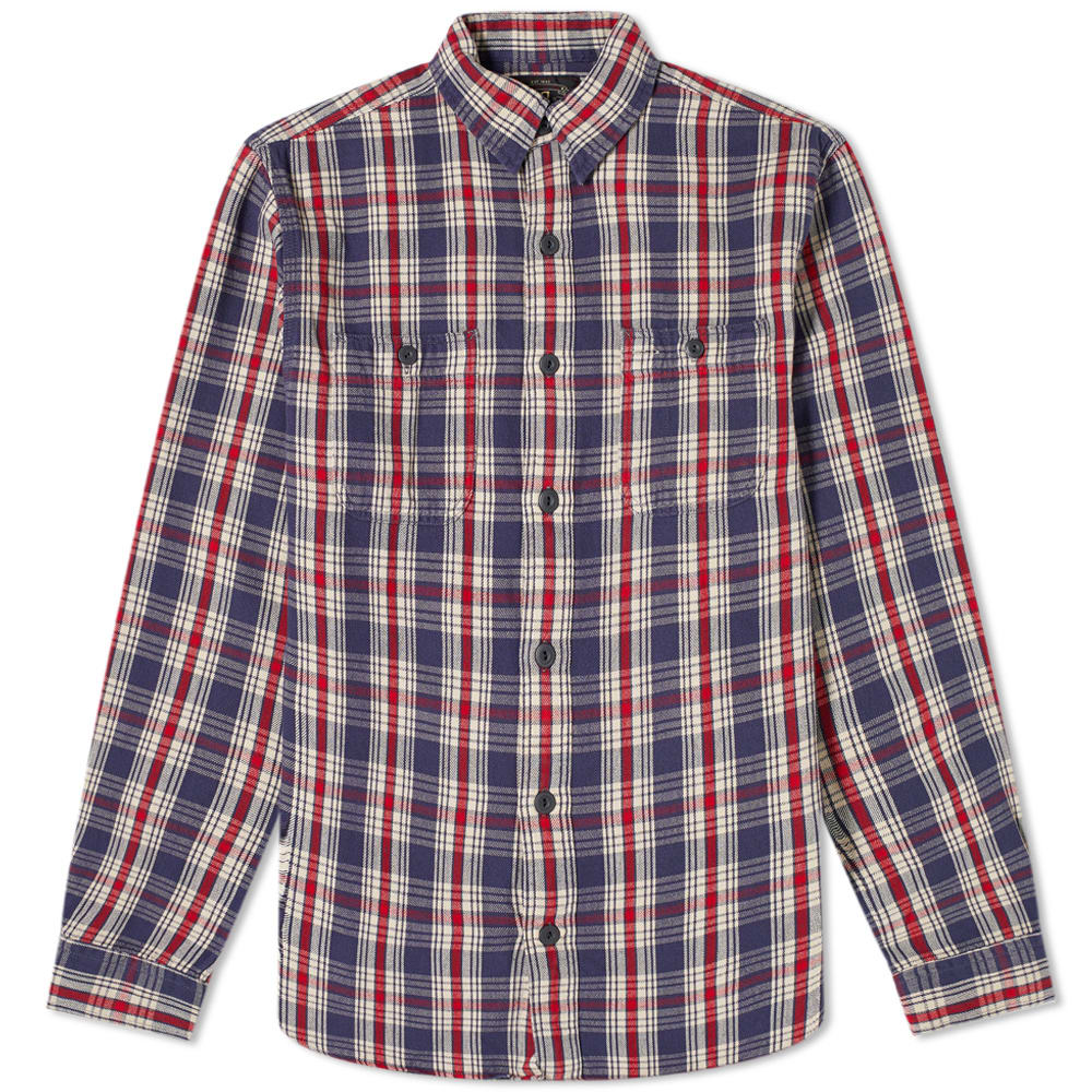 RRL Farell Checked Flannel Overshirt Blue & Red | END.