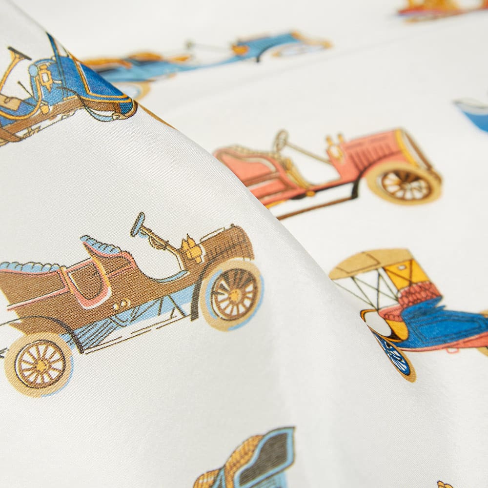 Drake's London Vintage Car Print Silk Pocket Square White & Navy | END.